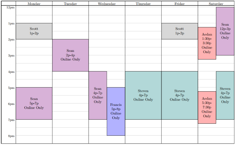 Schedules | Department of Mathematics & Statistics